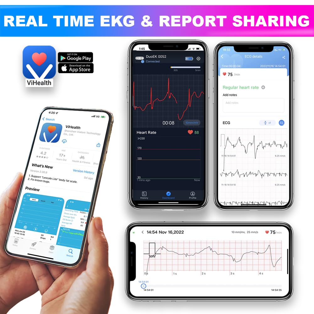 Wireless ECG Monitor, Portable EKG Real-Time Heart Health Monitor, Dat ...
