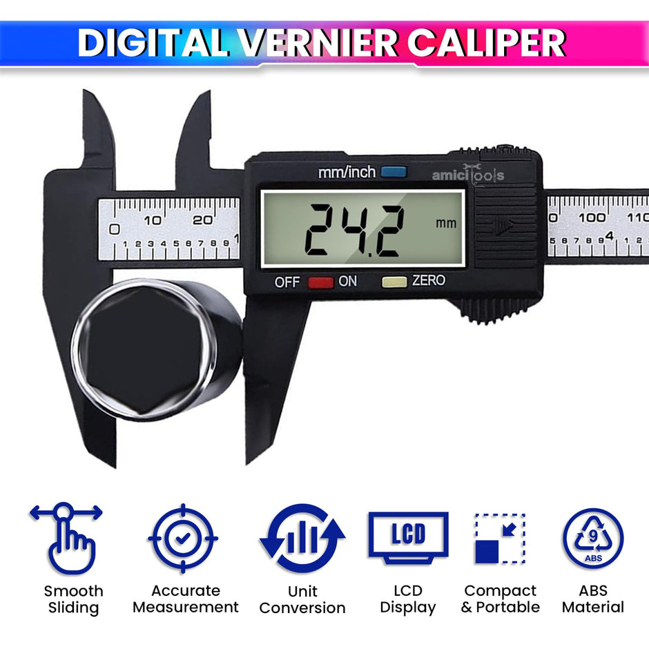 150mm Digital Vernier Caliper – ABS Body, LCD Display, Inch/MM & Zero ...